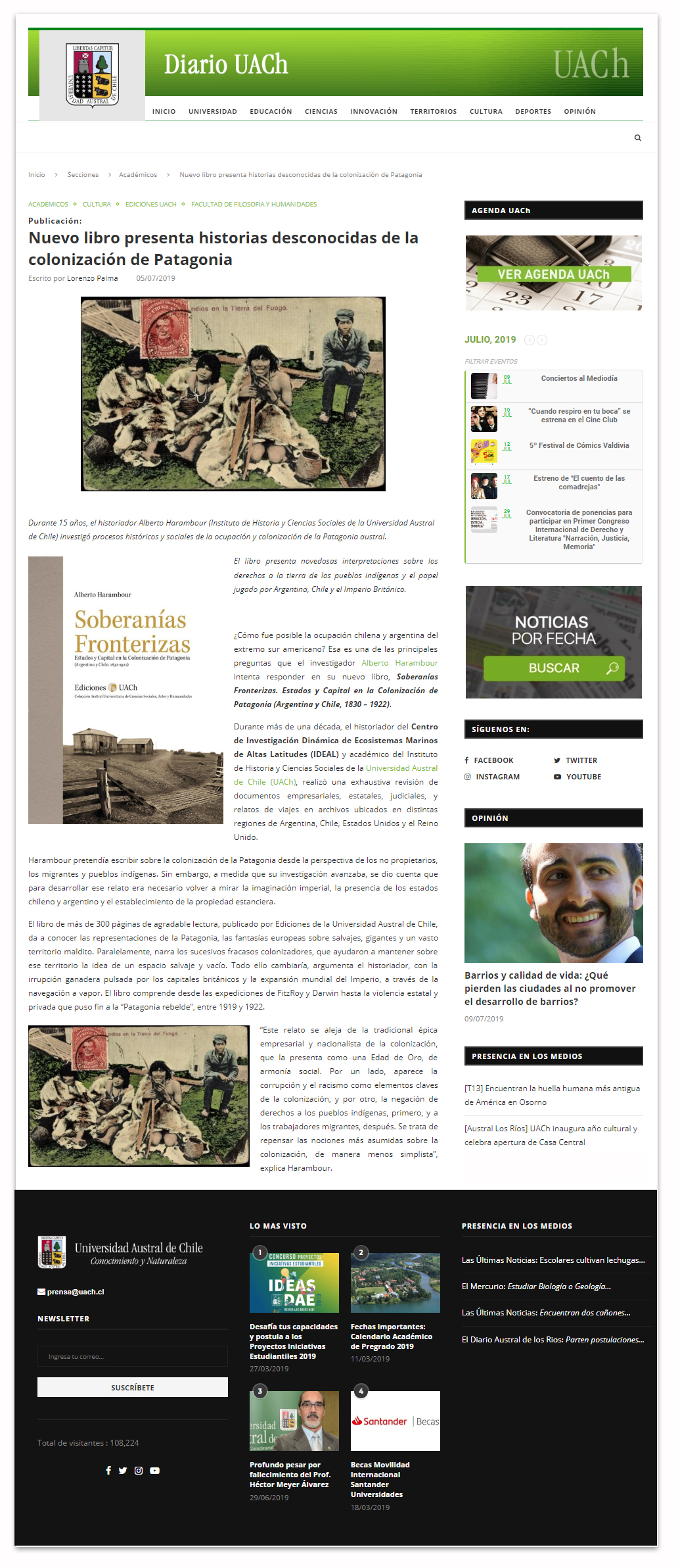 En Medios: “Nuevo libro presenta historias desconocidas de la colonización de Patagonia”. Diario ...